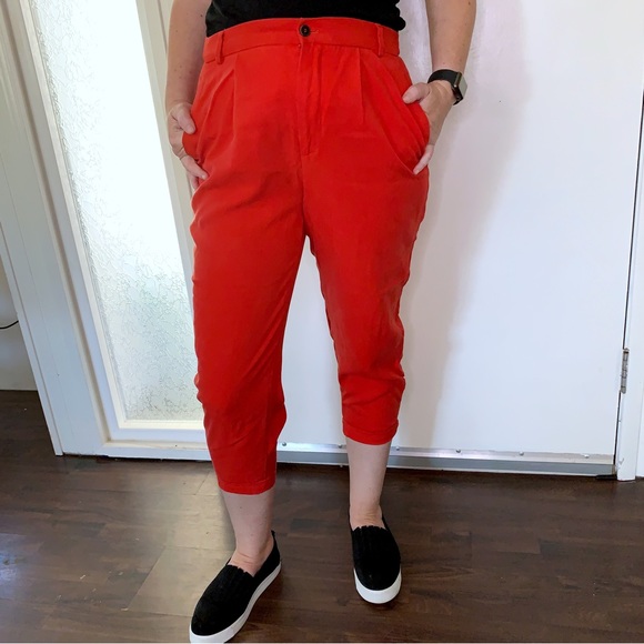 Zara | Pants & Jumpsuits | Zara Red Crop Pants M | Poshmark